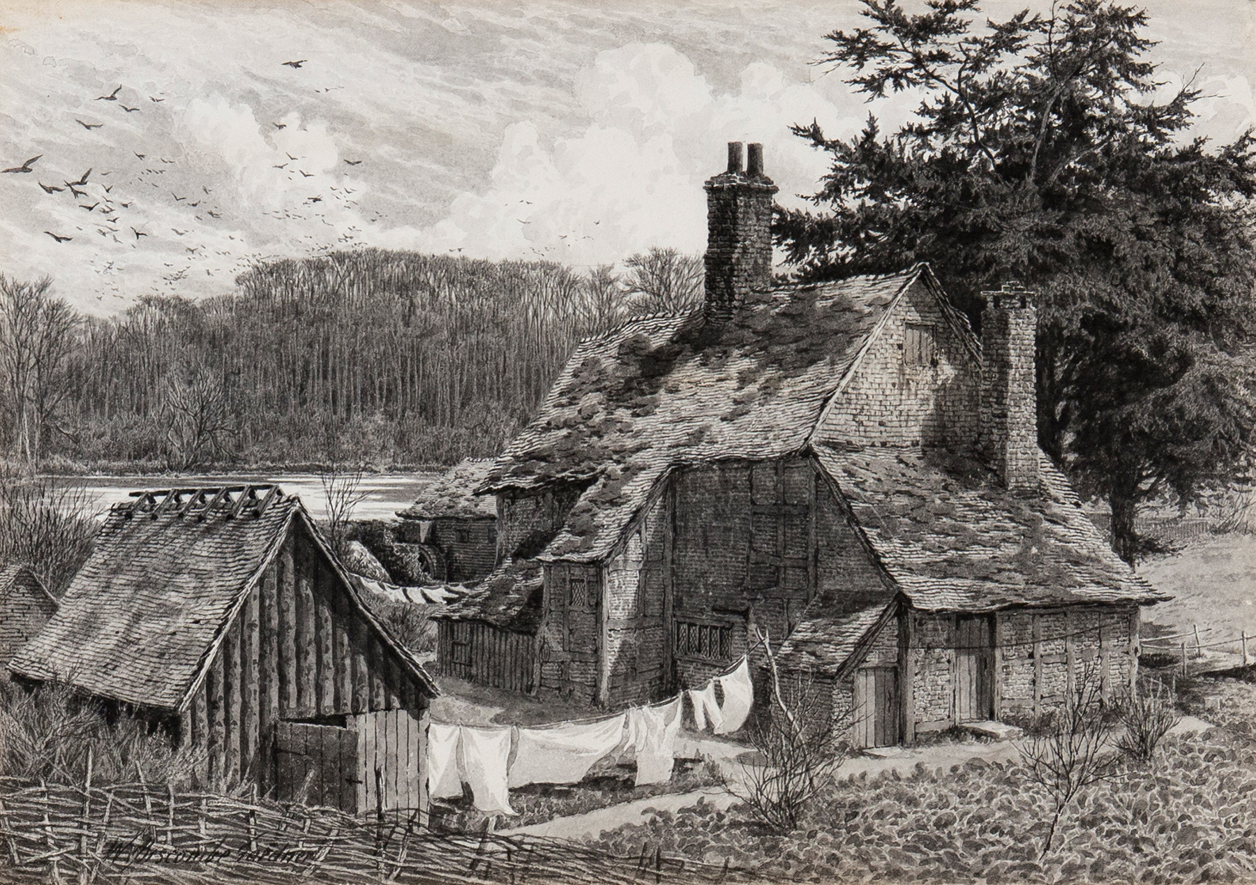 BISCOMBE GARDNER William (1847-1919) – Half-timbered cottage next a ...