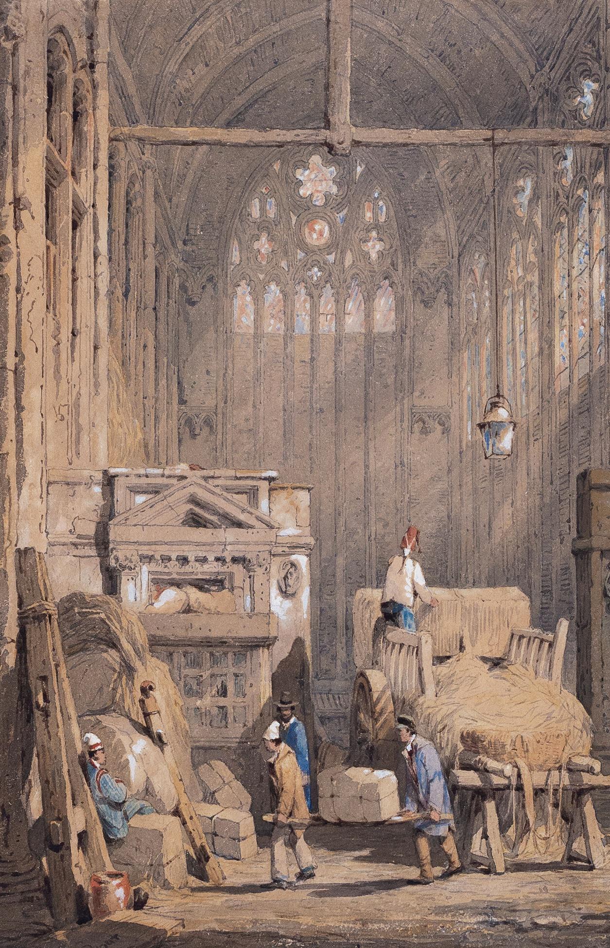 Prout O.W.S., Samuel (1783 – 1852) – Stone masons in a Gothic church ...